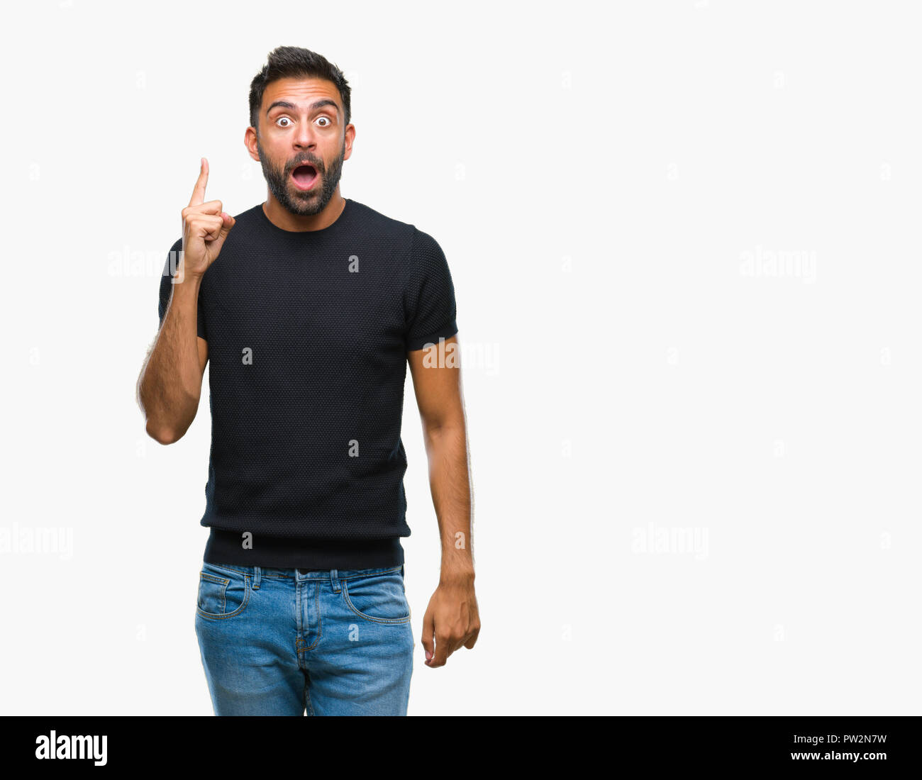 Adult hispanic man over isolated background pointing finger up with ...
