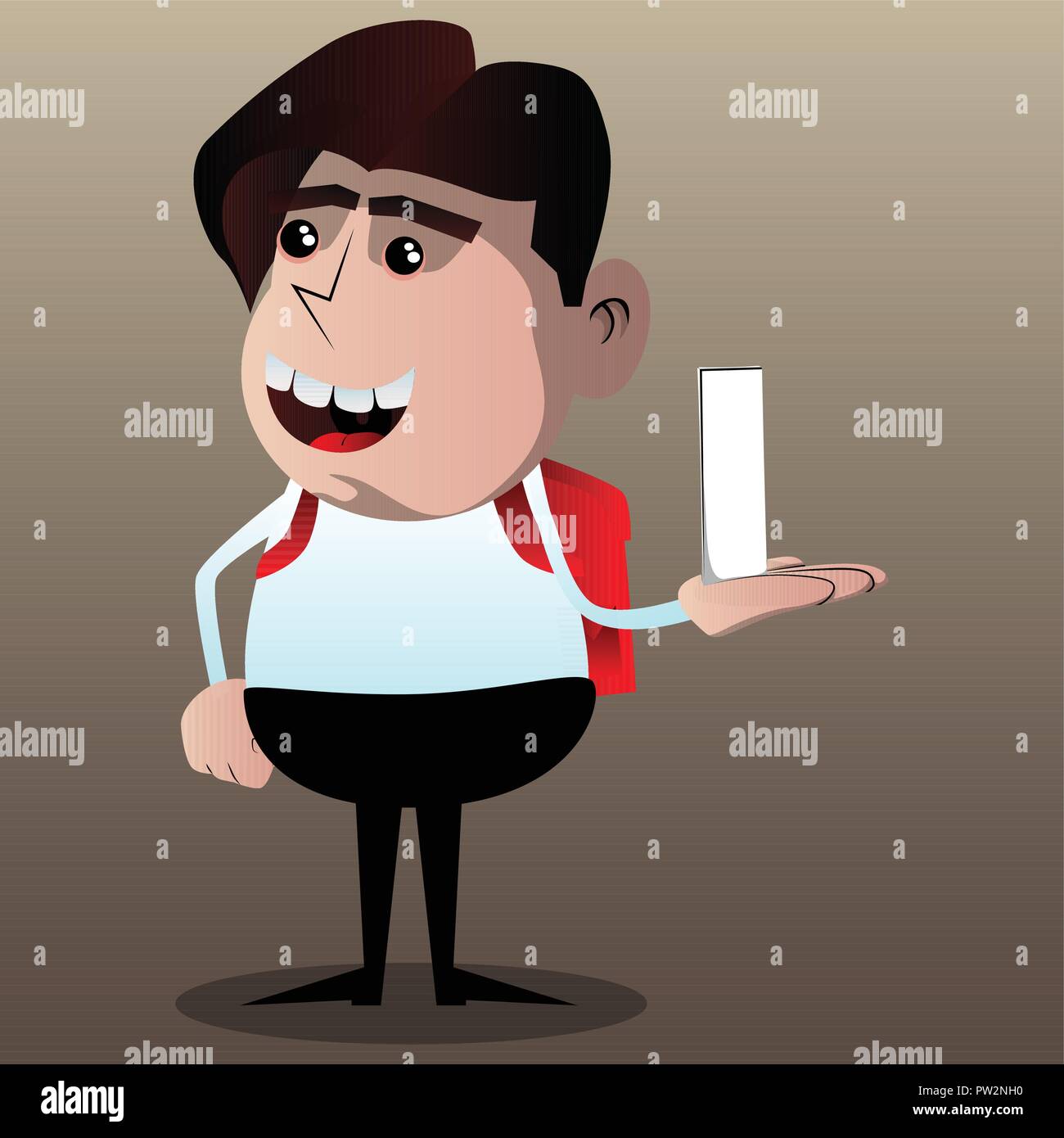 Schoolboy holding white tall box. Vector cartoon character illustration ...