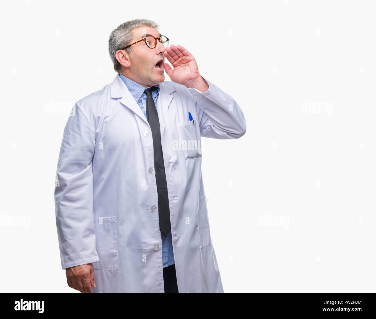 Handsome senior doctor, scientist professional man wearing white coat ...