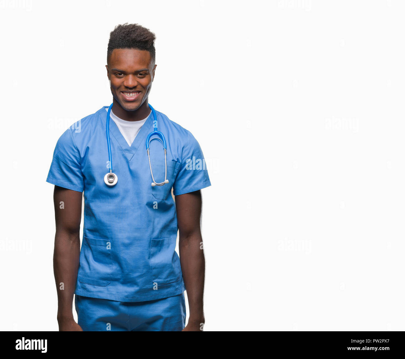 Young african american doctor man over isolated background wearing ...