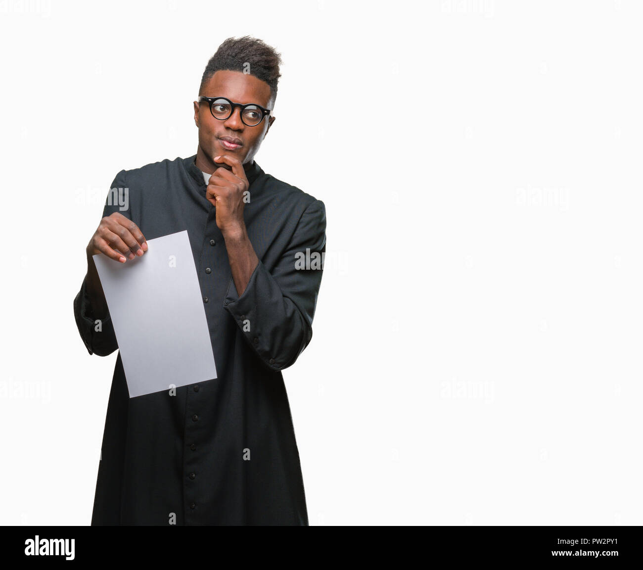 Young african american priest man over isolated background holding ...
