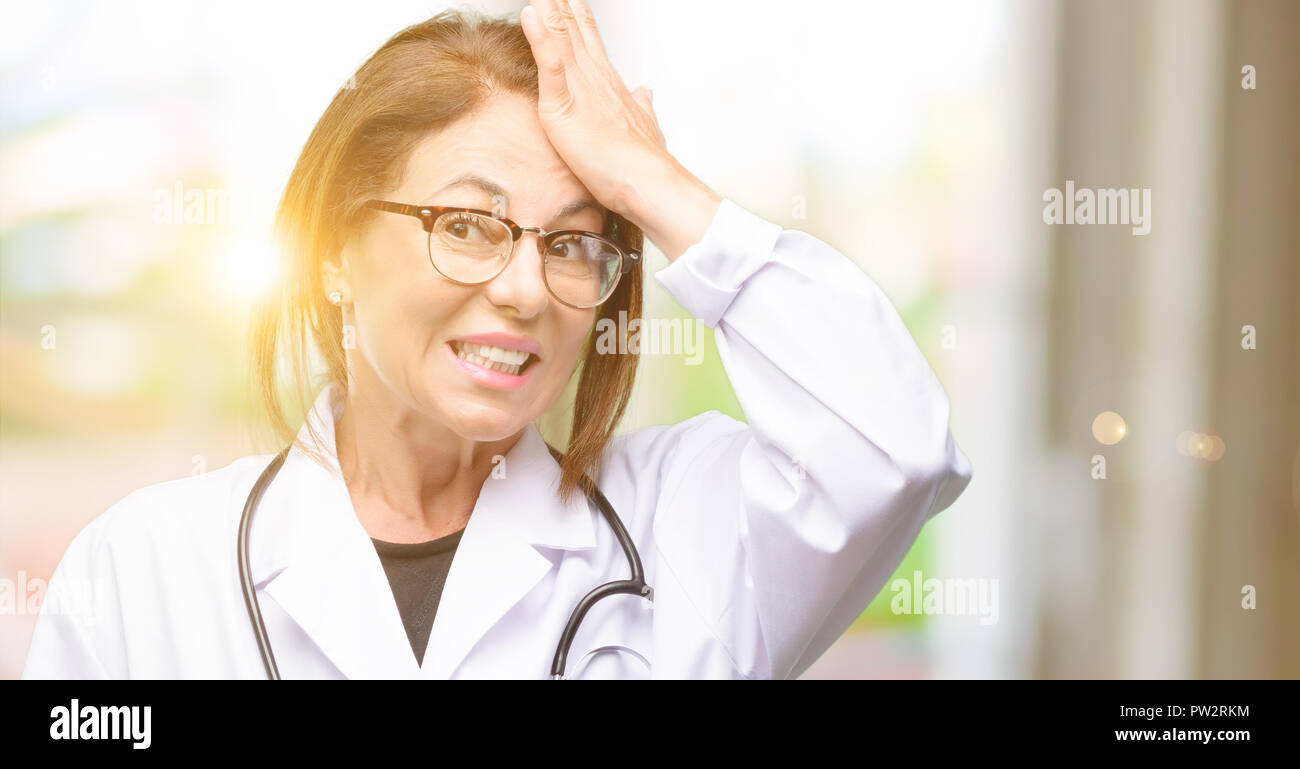 Doctor woman, medical professional terrified and nervous expressing ...