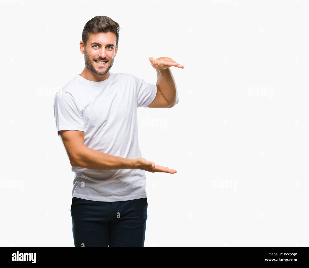 Young handsome man over isolated background gesturing with hands ...