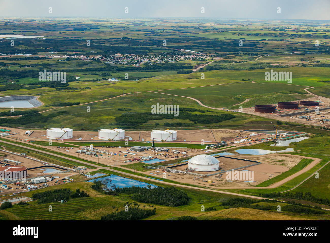Aerial view of petroleum storage tank farm near Hardisty, Alberta Stock ...