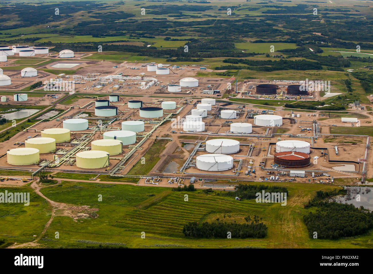 Aerial view of petroleum storage tank farm near Hardisty, Alberta Stock ...