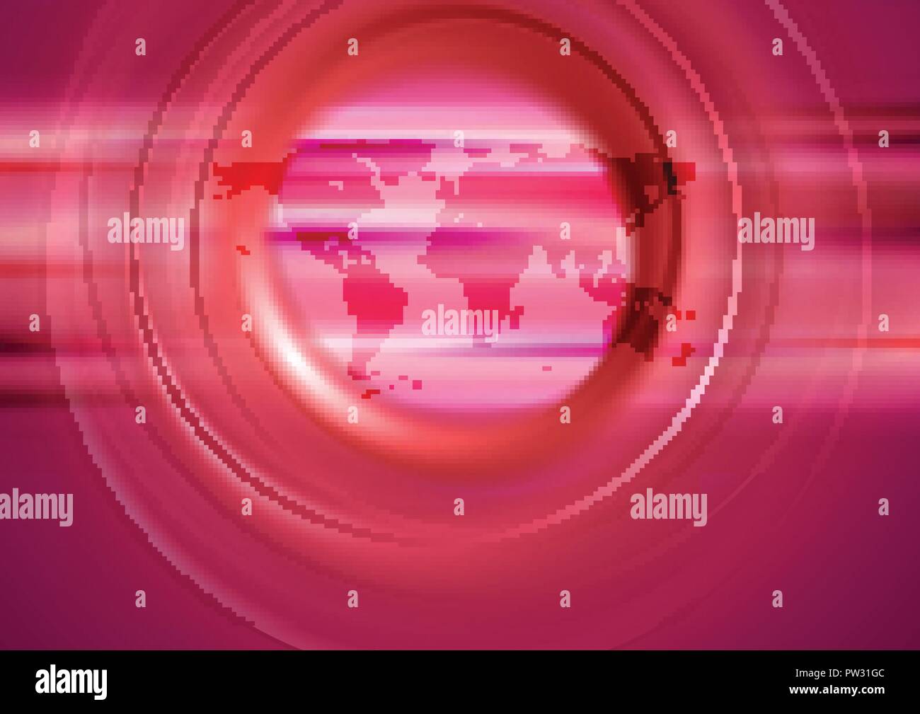 Red technology abstract background with world map and smooth circles ...