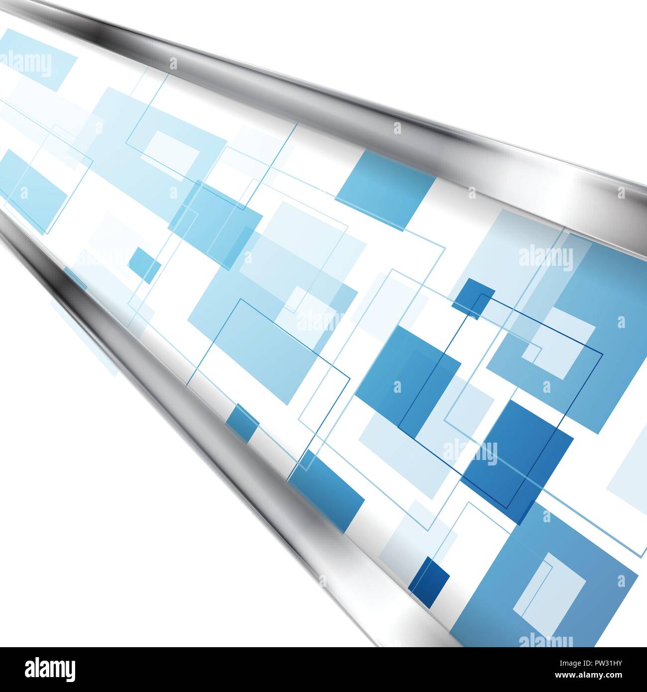 Abstract blue tech squares with silver stripes background. Geometric ...