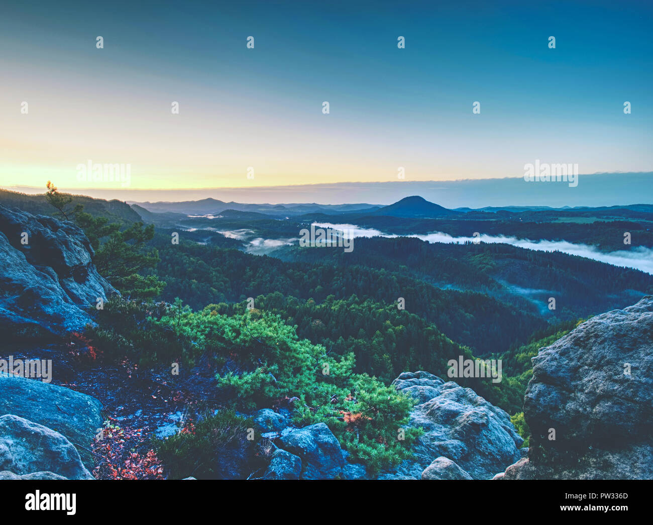 Exposed sandstone rock green forest hill hi-res stock photography and ...