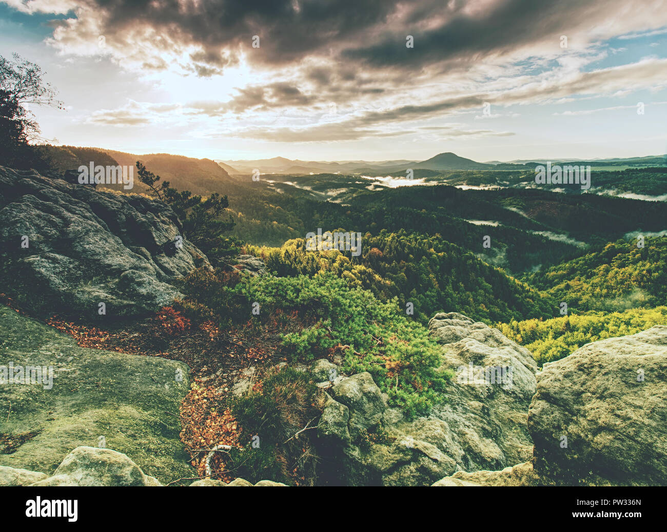 Exposed sandstone rock green forest hill hi-res stock photography and ...