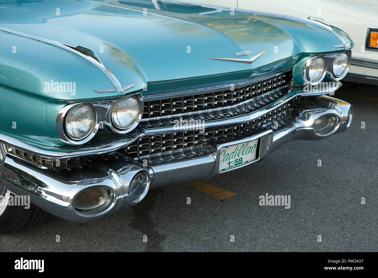Front view of an american vintage car, Cadillac de Ville 1959, Canada ...