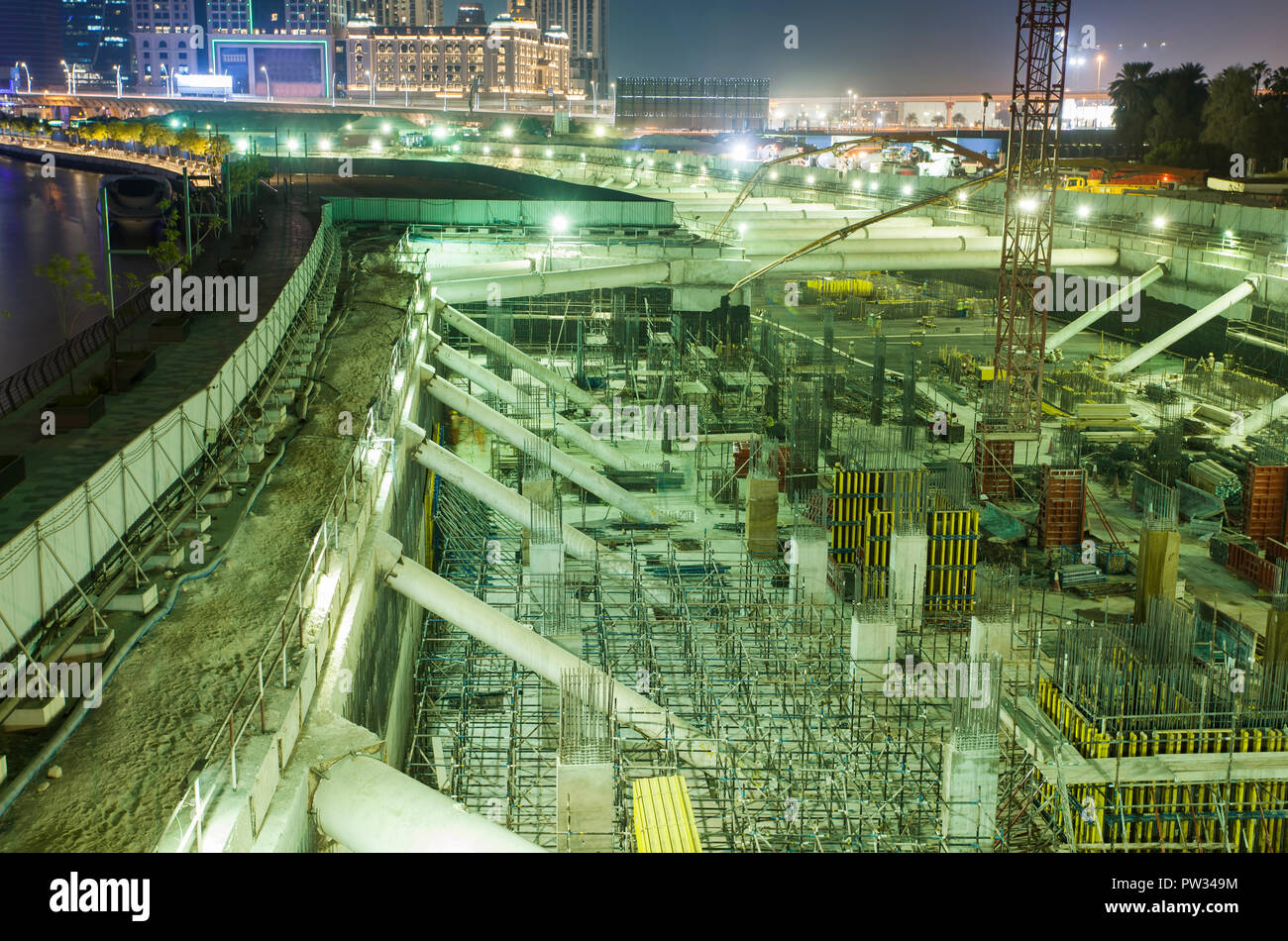 construction site for buildings at night Stock Photo - Alamy