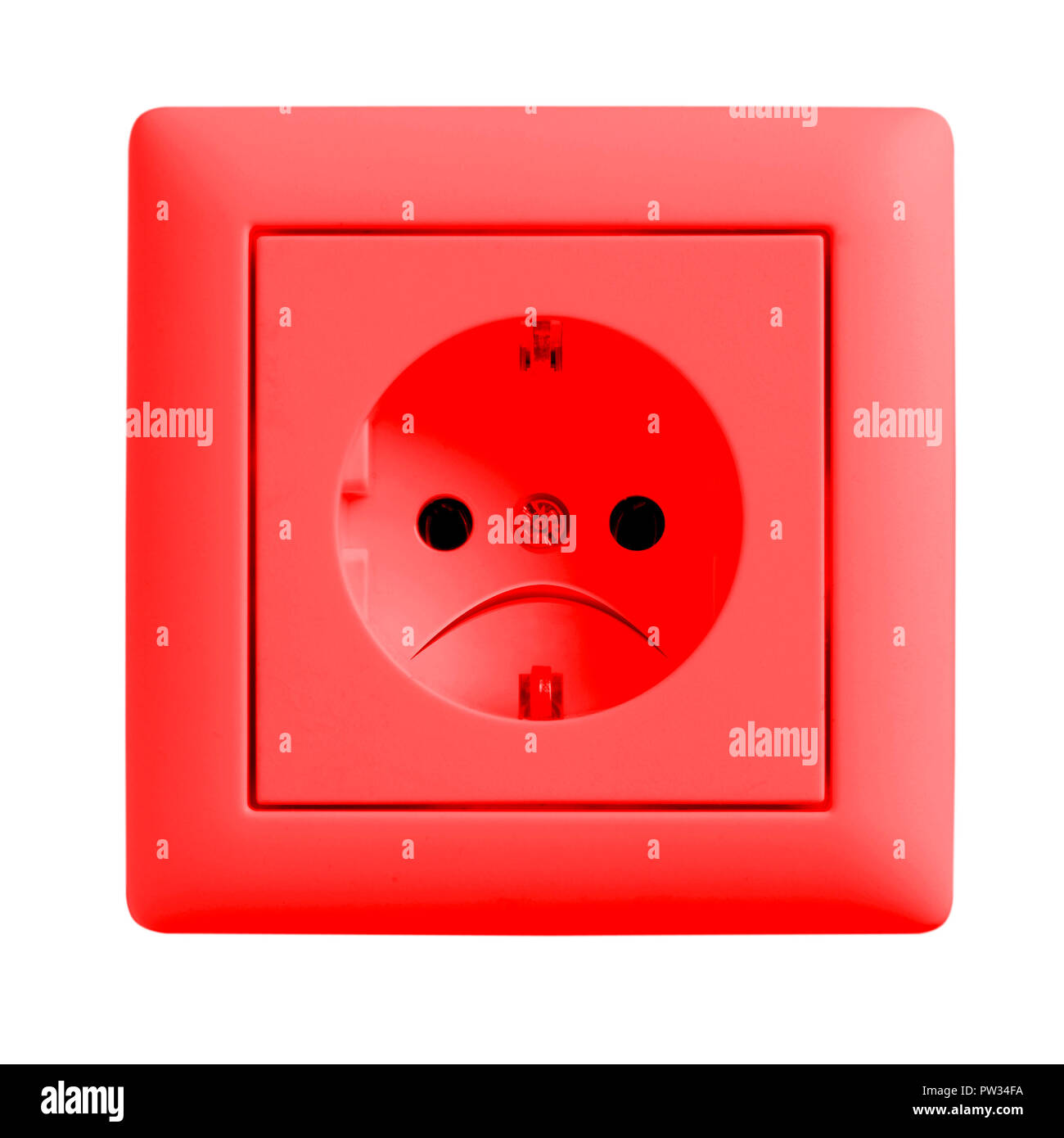 wall socket red with sad smiley Stock Photo - Alamy