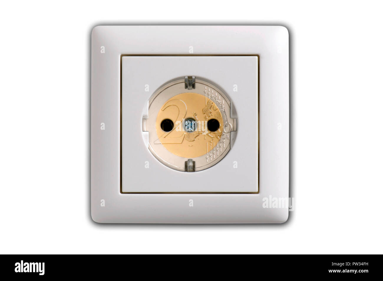white wall socket with two euro pieces Stock Photo - Alamy