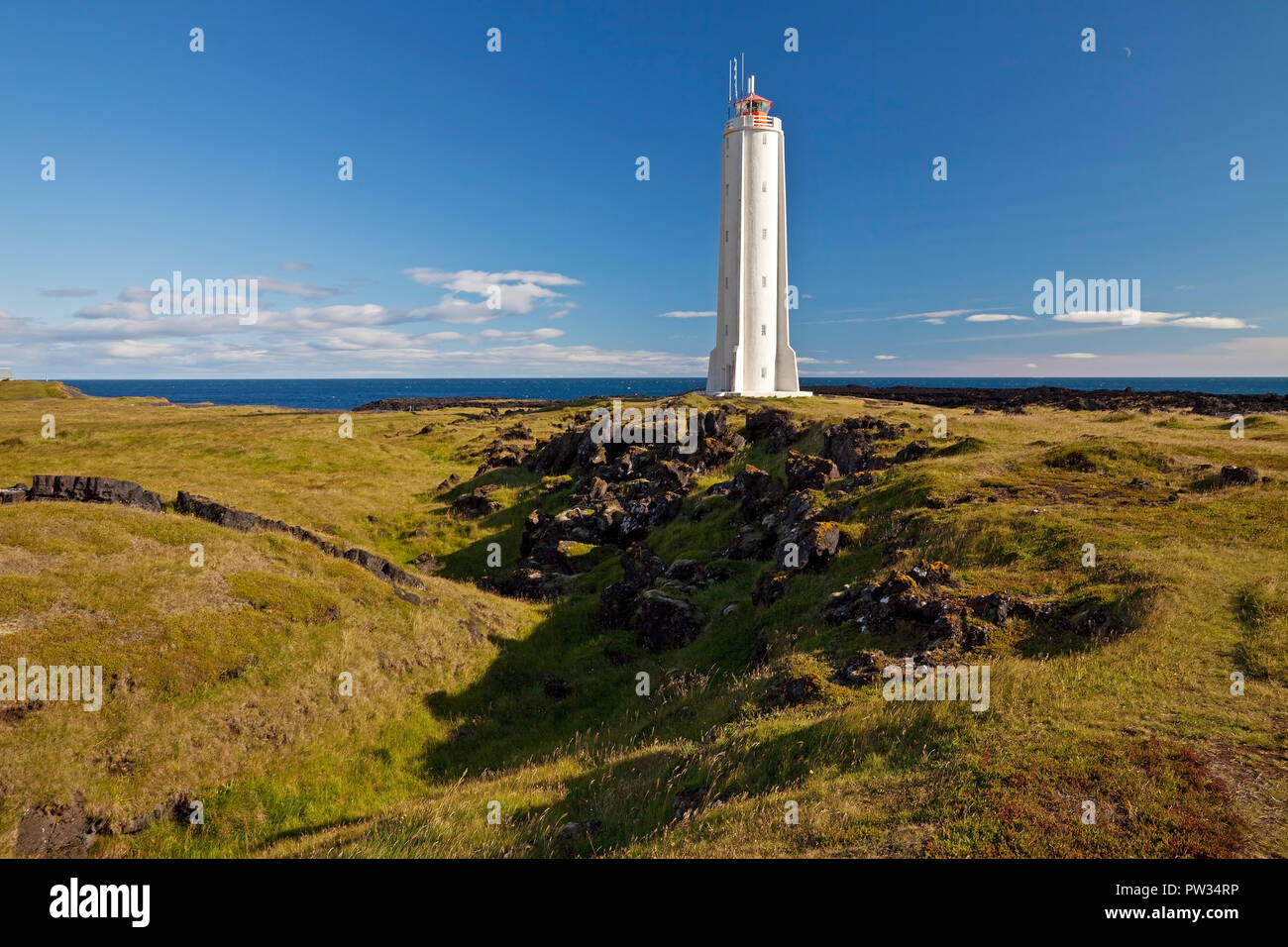 Coastal landscape with the lighthouse of Malarrif, Snæfellsjökull ...