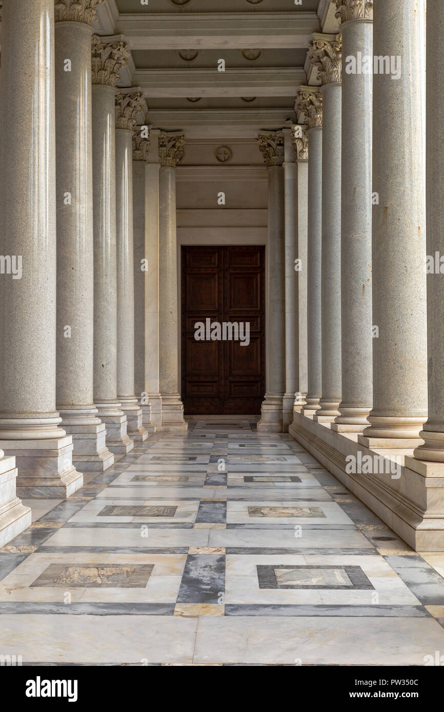 Row of column in colonnade. Classical style colonnade in Rome, Italy ...