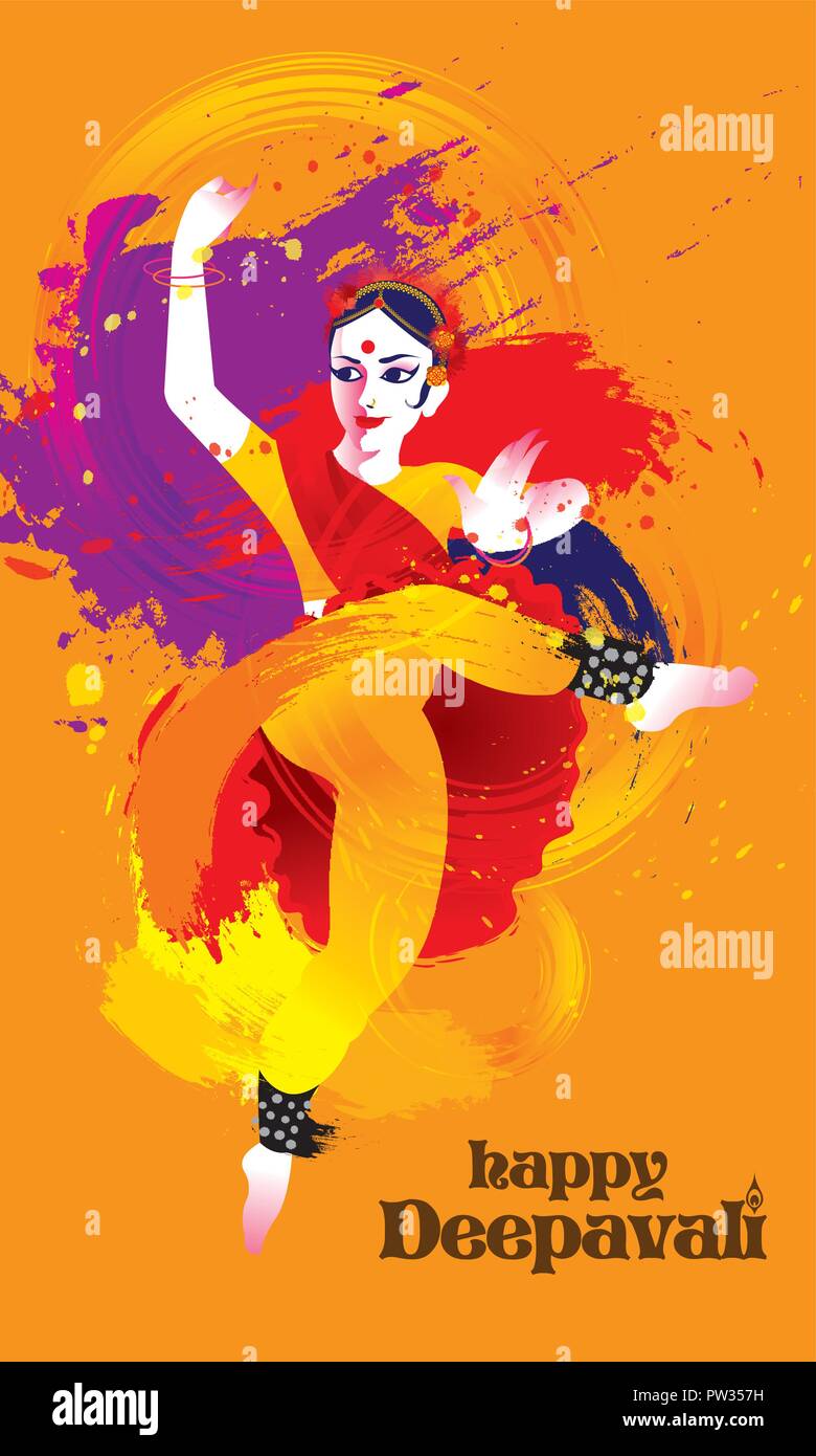 Deepavali vector of a colourful dancing woman with Indian costume ...