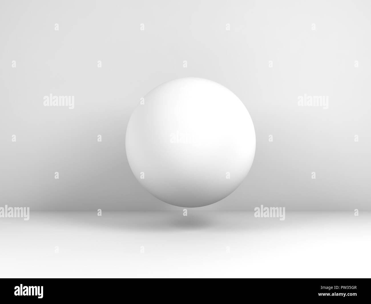 White sphere object flying in the middle of an abstract white interior ...
