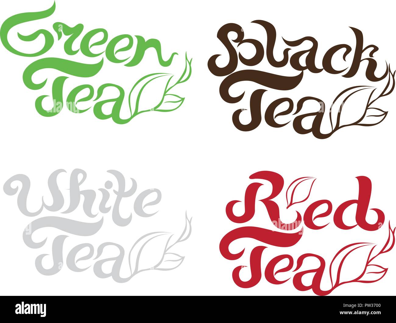 black tea, green tea, white tea, red tea beautiful lettering writing ...
