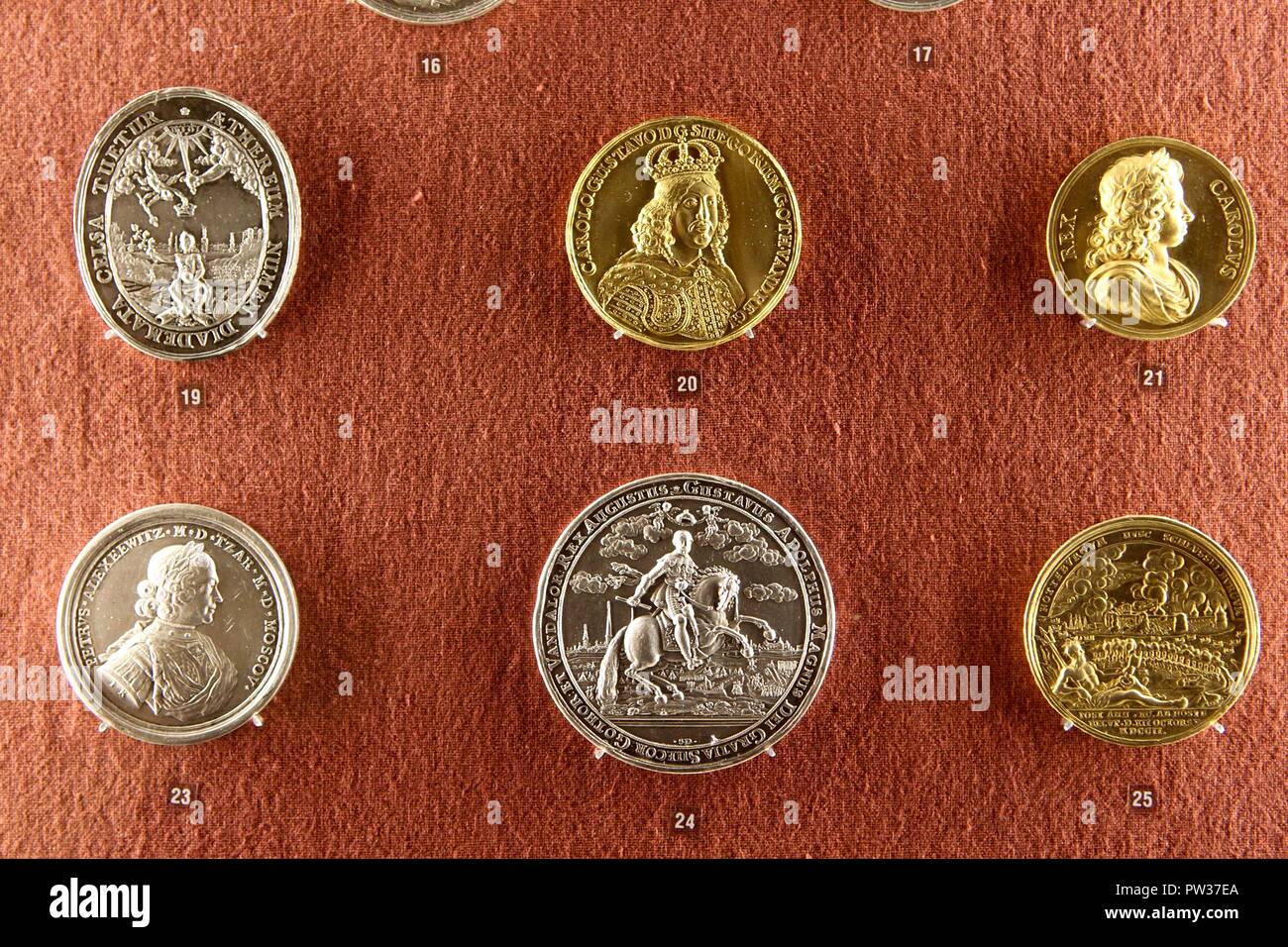 Ancient Greek coins.in Numismatic museum Athens Greece Stock Photo - Alamy