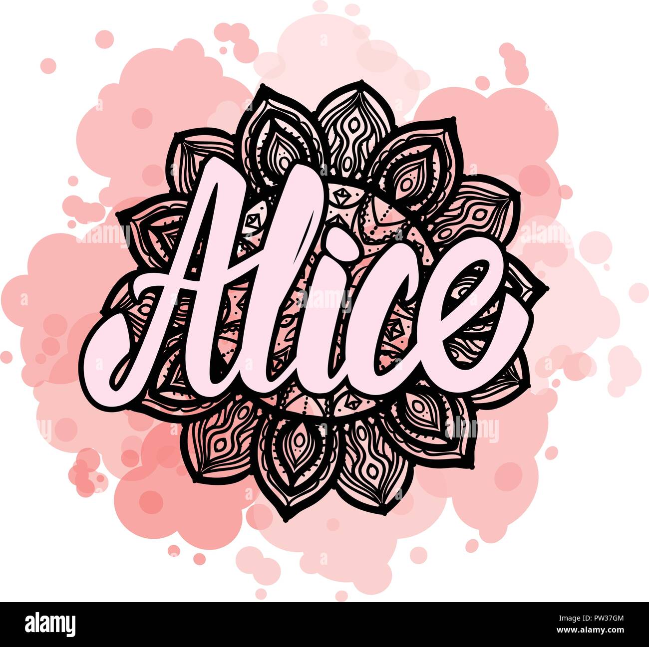 Lettering Female name Alice on bohemian hand drawn frame mandala ...