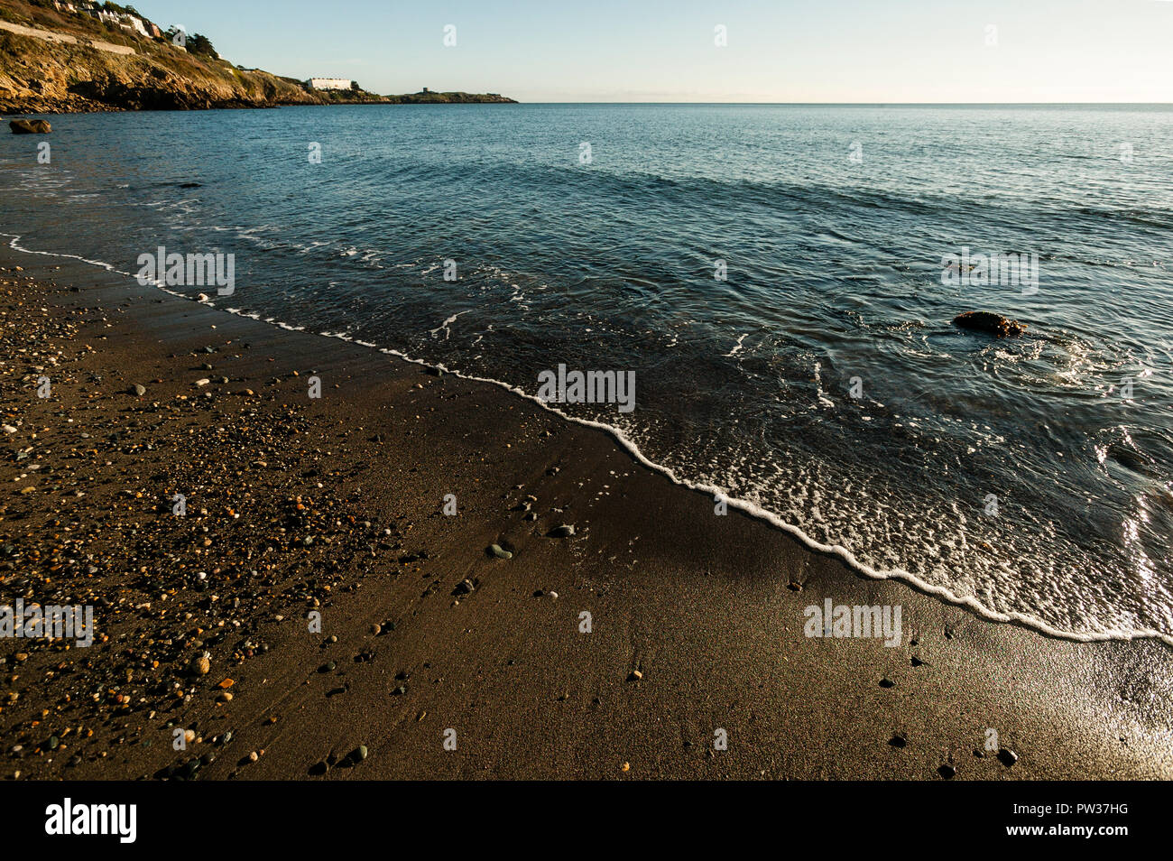 Rocks and sand on the beach near Killiney, Dublin. Irish Sea, Ireland ...