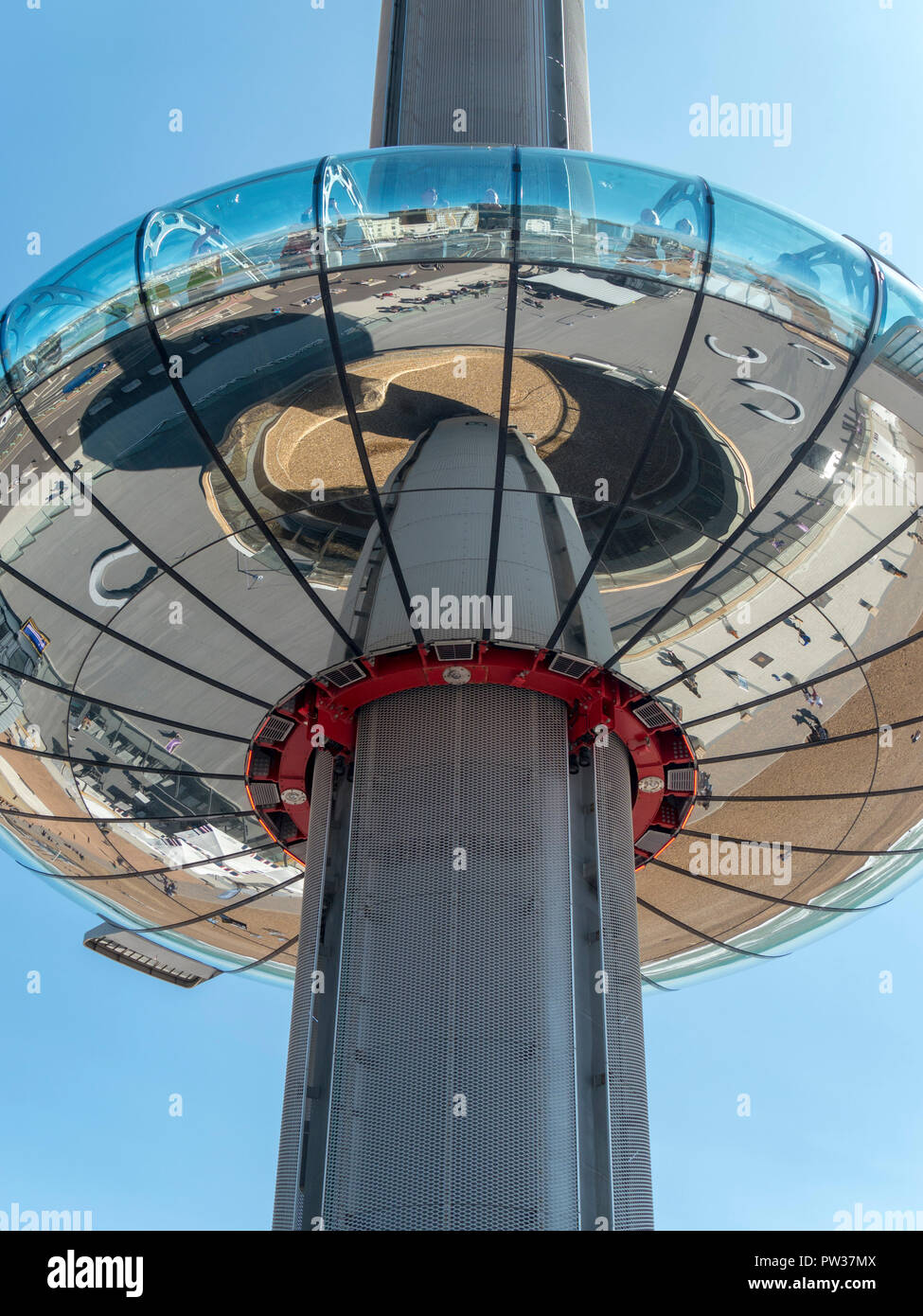 Looking up at the mirrored reflective underside of the British Airways ...