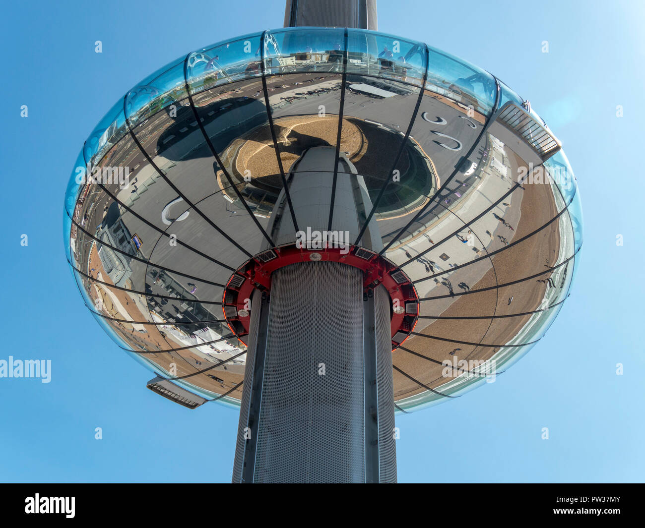 Looking up at the mirrored reflective underside of the British Airways ...