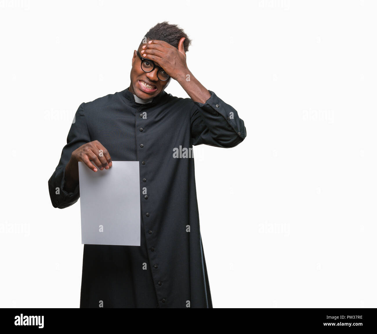 Young african american priest man over isolated background holding ...