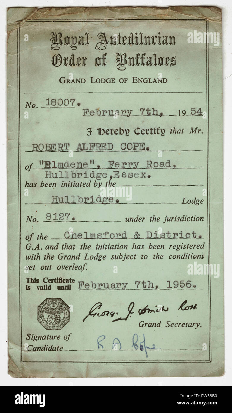 Royal Antediluvian Order of Buffaloes, 1954 Stock Photo - Alamy