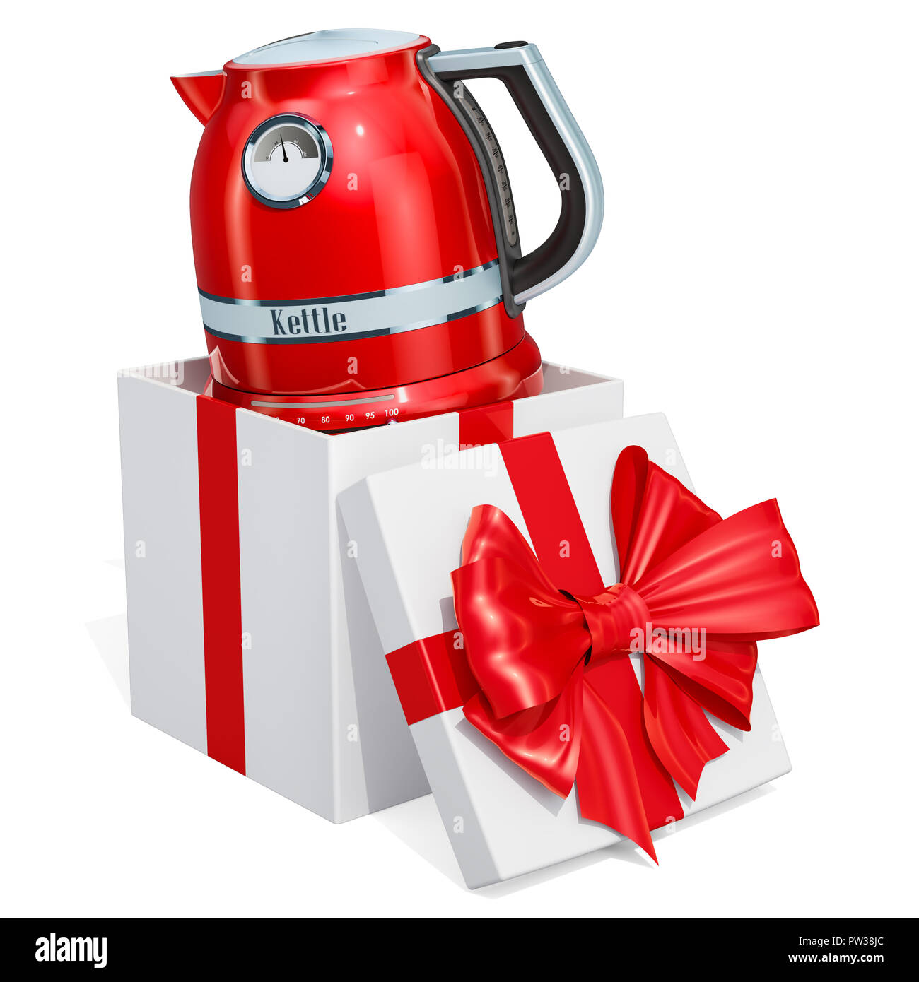 Electric kettle, retro design inside gift box. 3D rendering isolated on ...