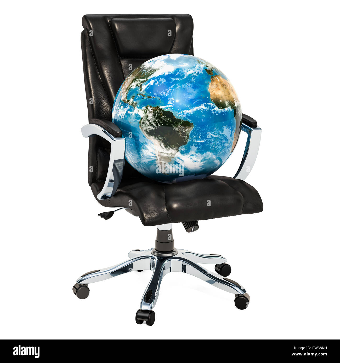Office chair with Earth Globe concept, 3D rendering isolated on white ...