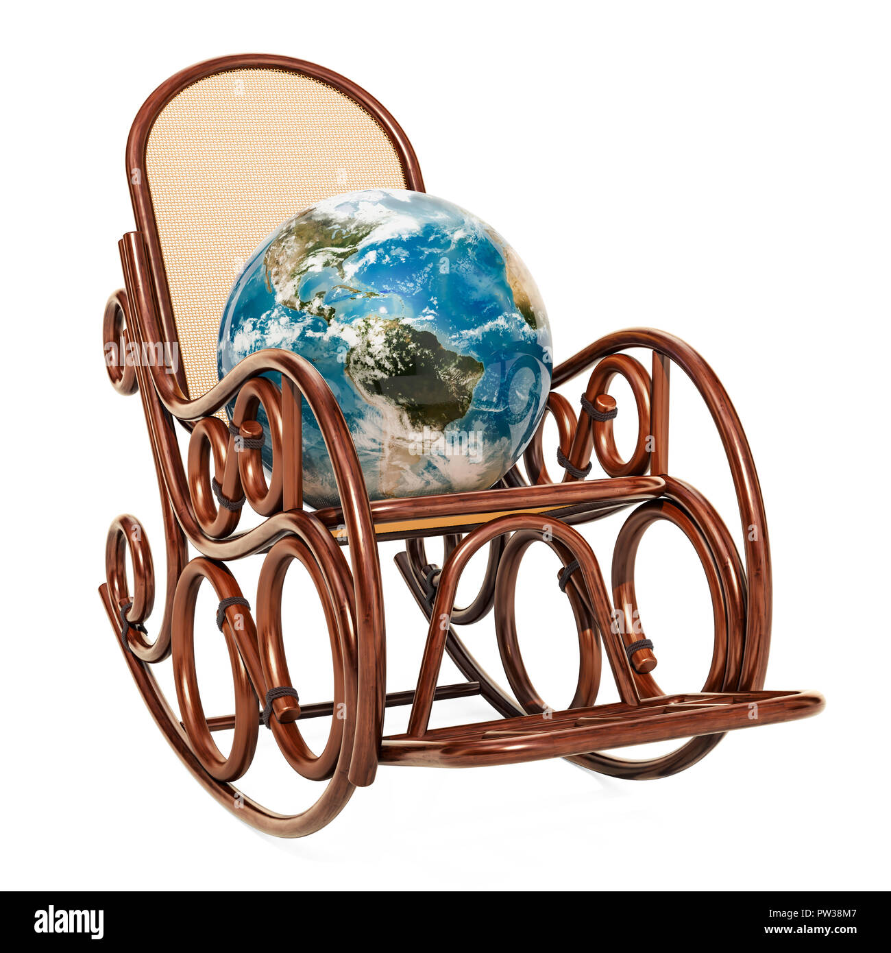 Rocking chair with Earth Globe, 3D rendering isolated on white ...