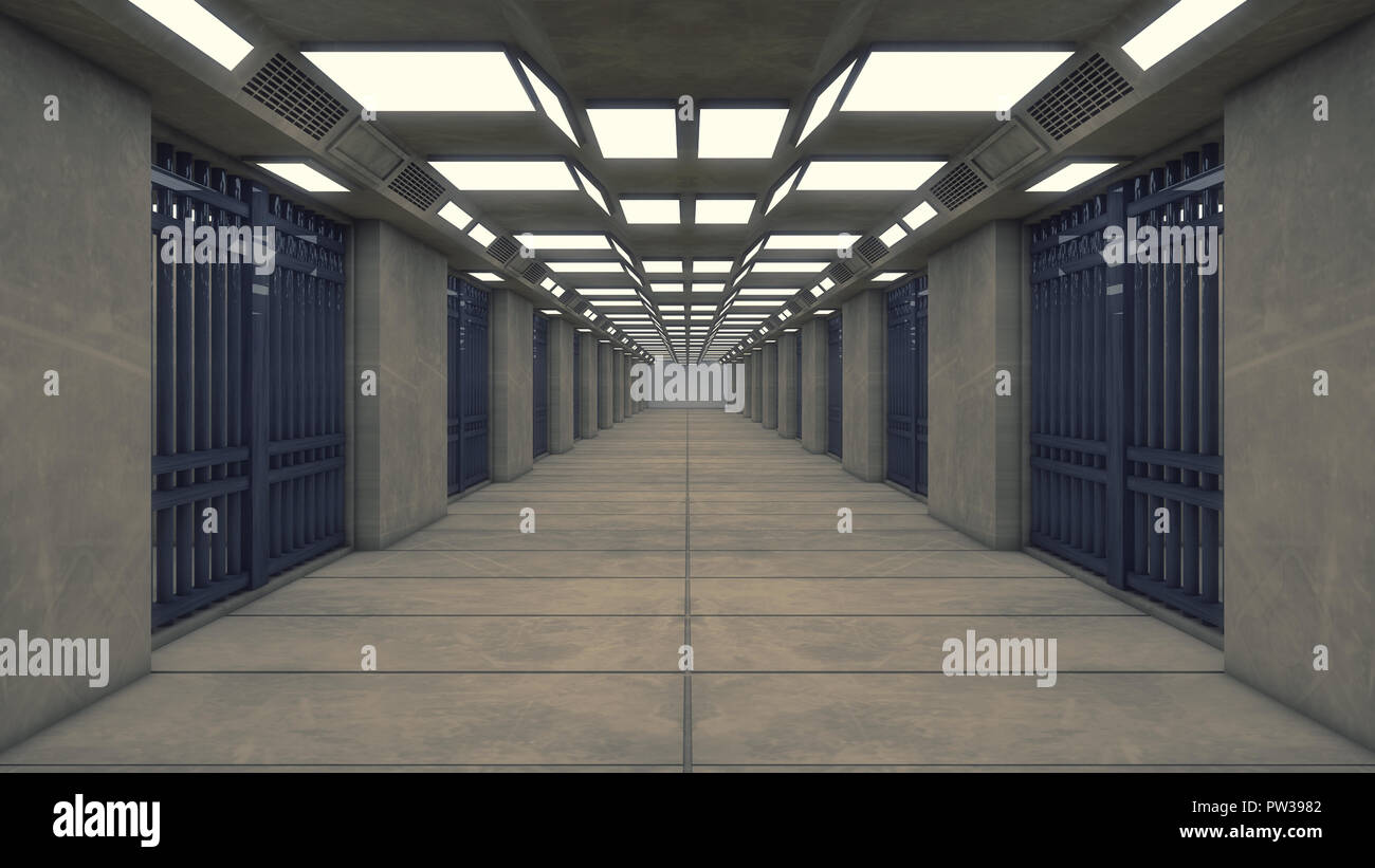3d render. Futuristic jail corridor Stock Photo - Alamy