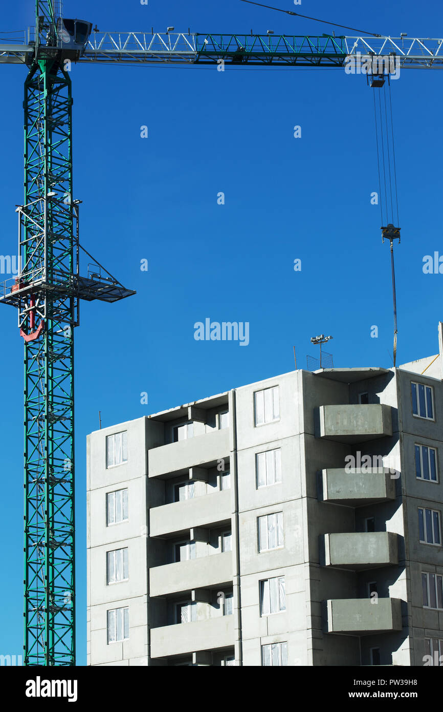 Construction of a residential high-rise building. Photo of a ...