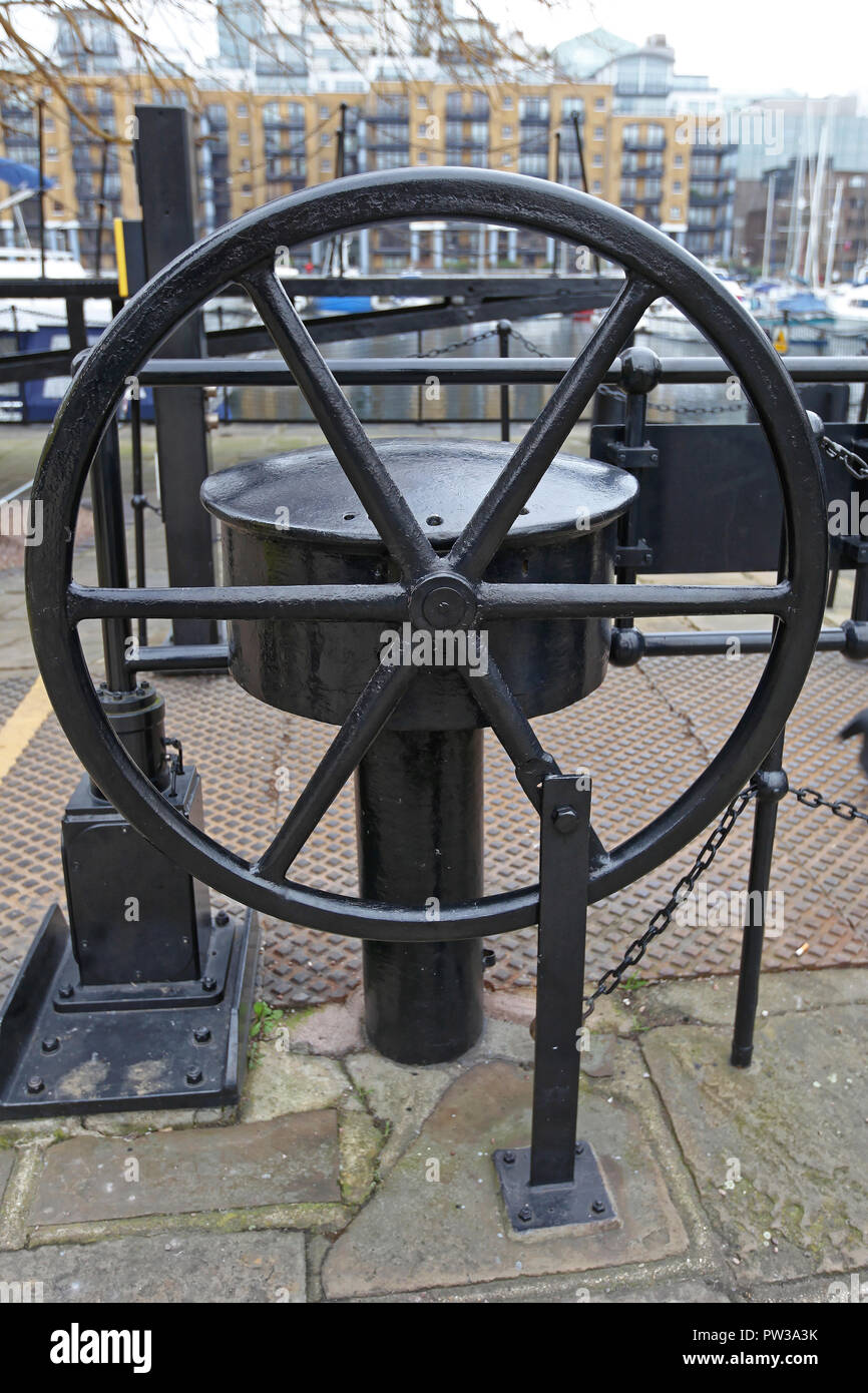 Steering Wheel Control for Movable Footbridge Over Canal Stock Photo ...