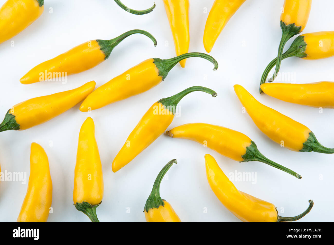 fruits of golden fresh chilli pepper on a white background still life ...