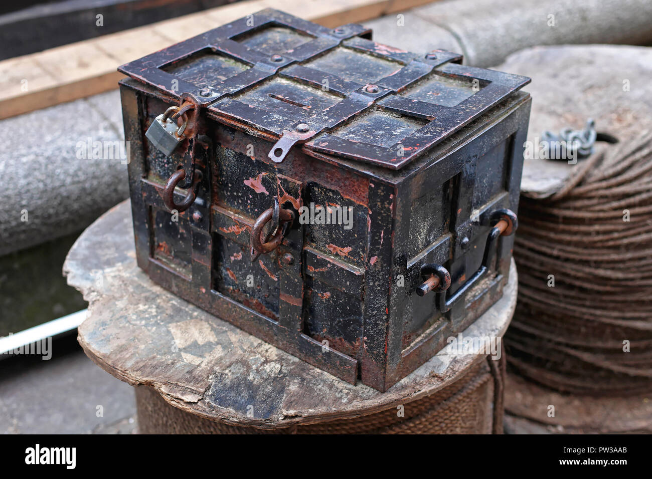 Medieval Style Old Strong Black Box With Lock Stock Photo - Alamy