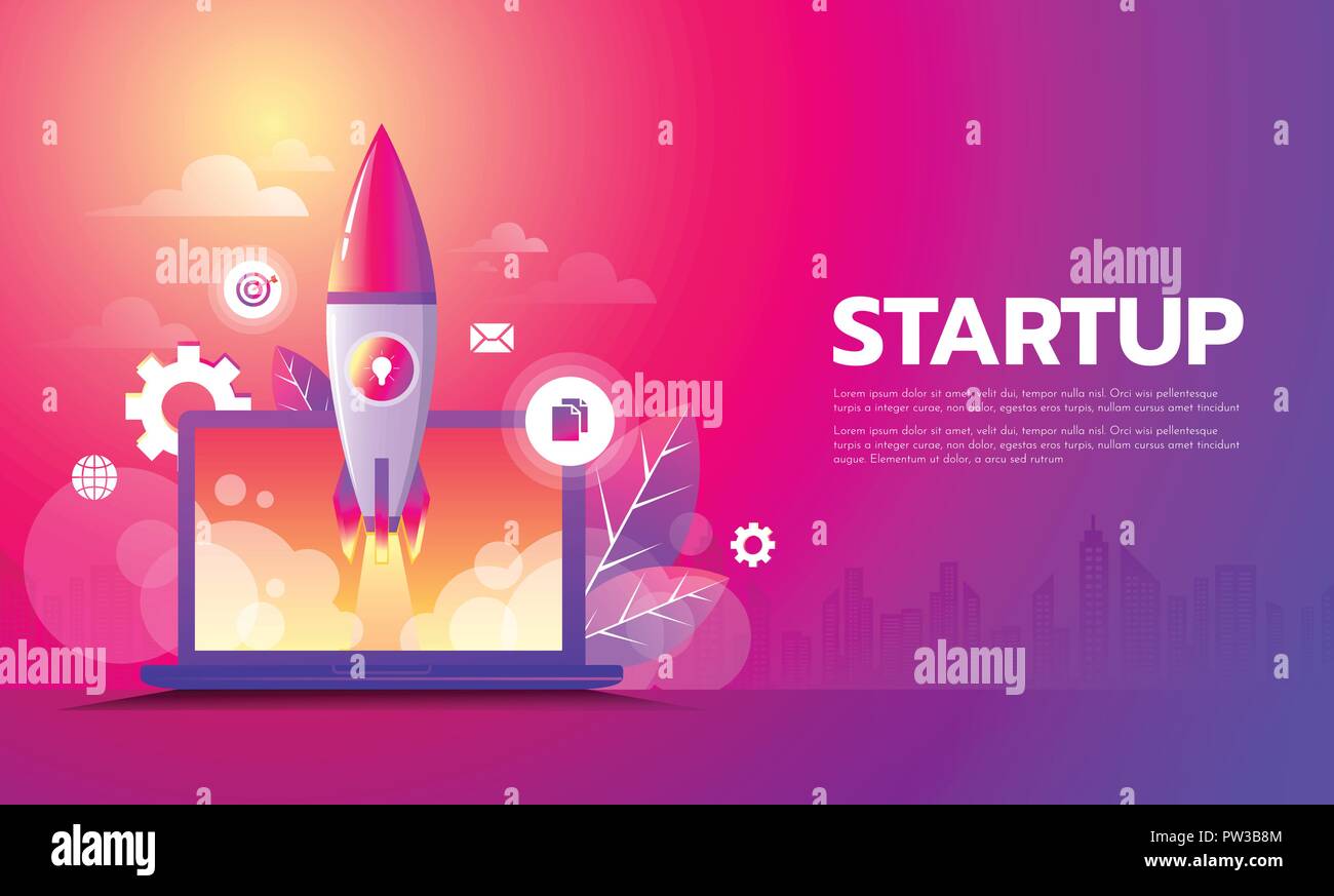 Business Startup launching product with rocket concept. Template and ...
