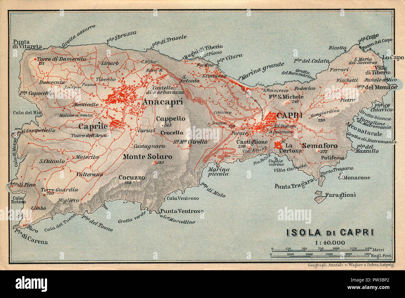 Map Of Capri 1909 Stock Photo - Alamy