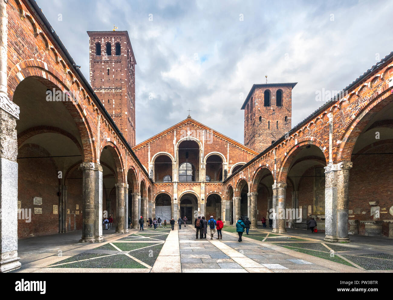 Basilica di Sant'Ambrogio. Milan. In the courtyard Stock Photo - Alamy