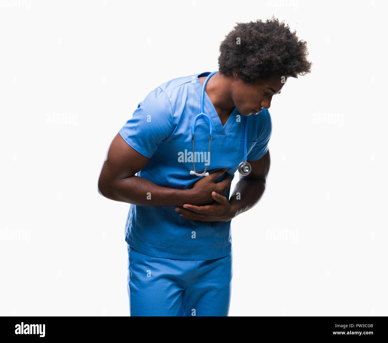 Afro american surgeon doctor man over isolated background with hand on ...