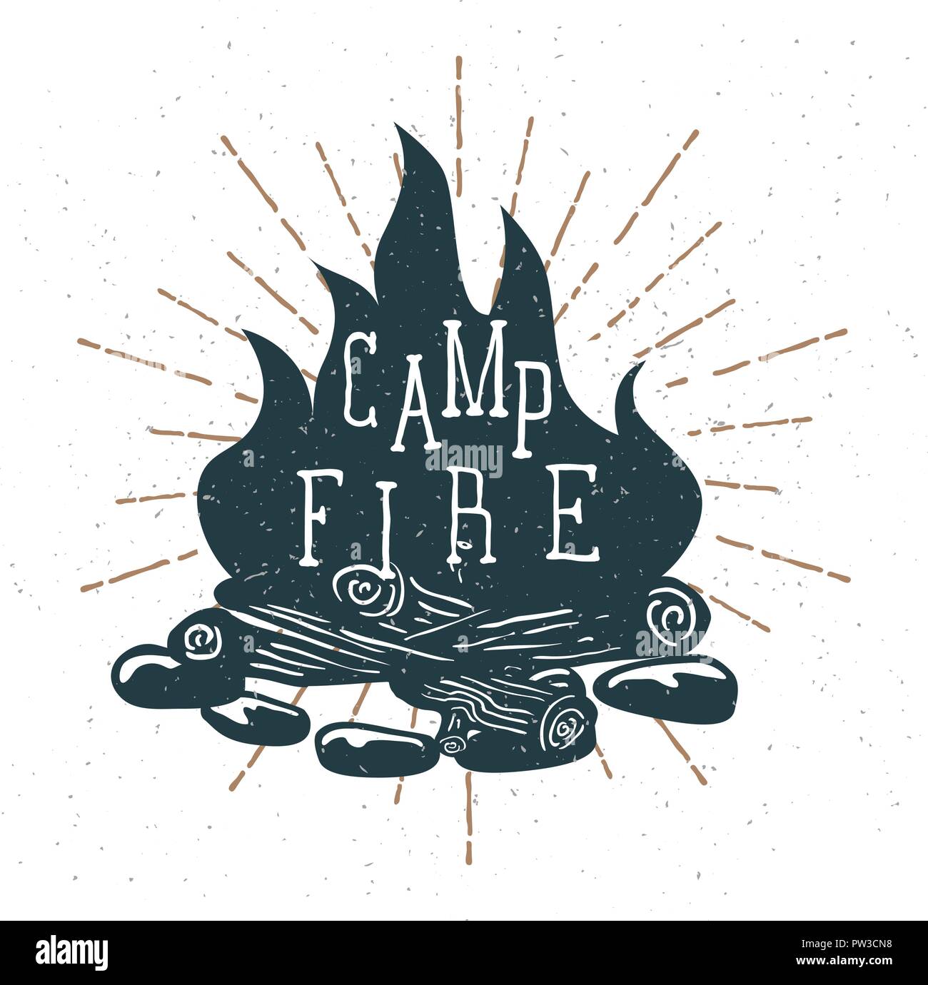 Hand Drawn Campfire with Vintage Sunburst. Vector Stock Vector Image ...