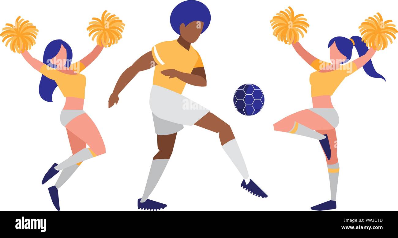soccer player and cheerleader women icon over white background ...