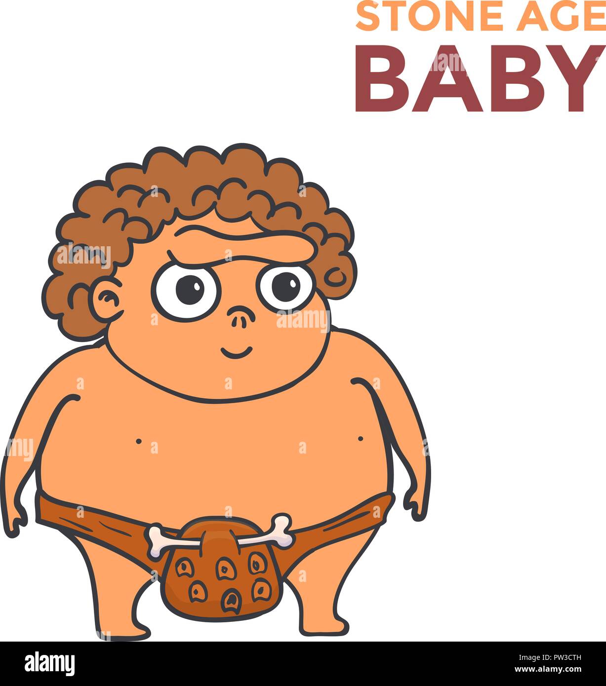 Hand Drawn Cartoon Stone age baby. Vector Stock Vector Image & Art - Alamy