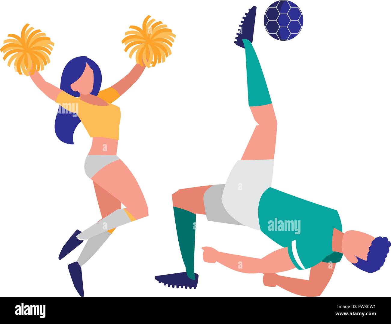 soccer player and cheerleader women icon over white background ...