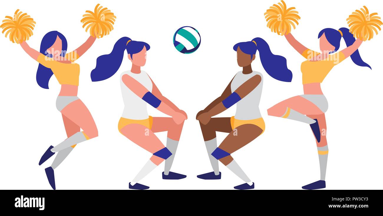 avatar cheerleaders and volleyball players over white background ...