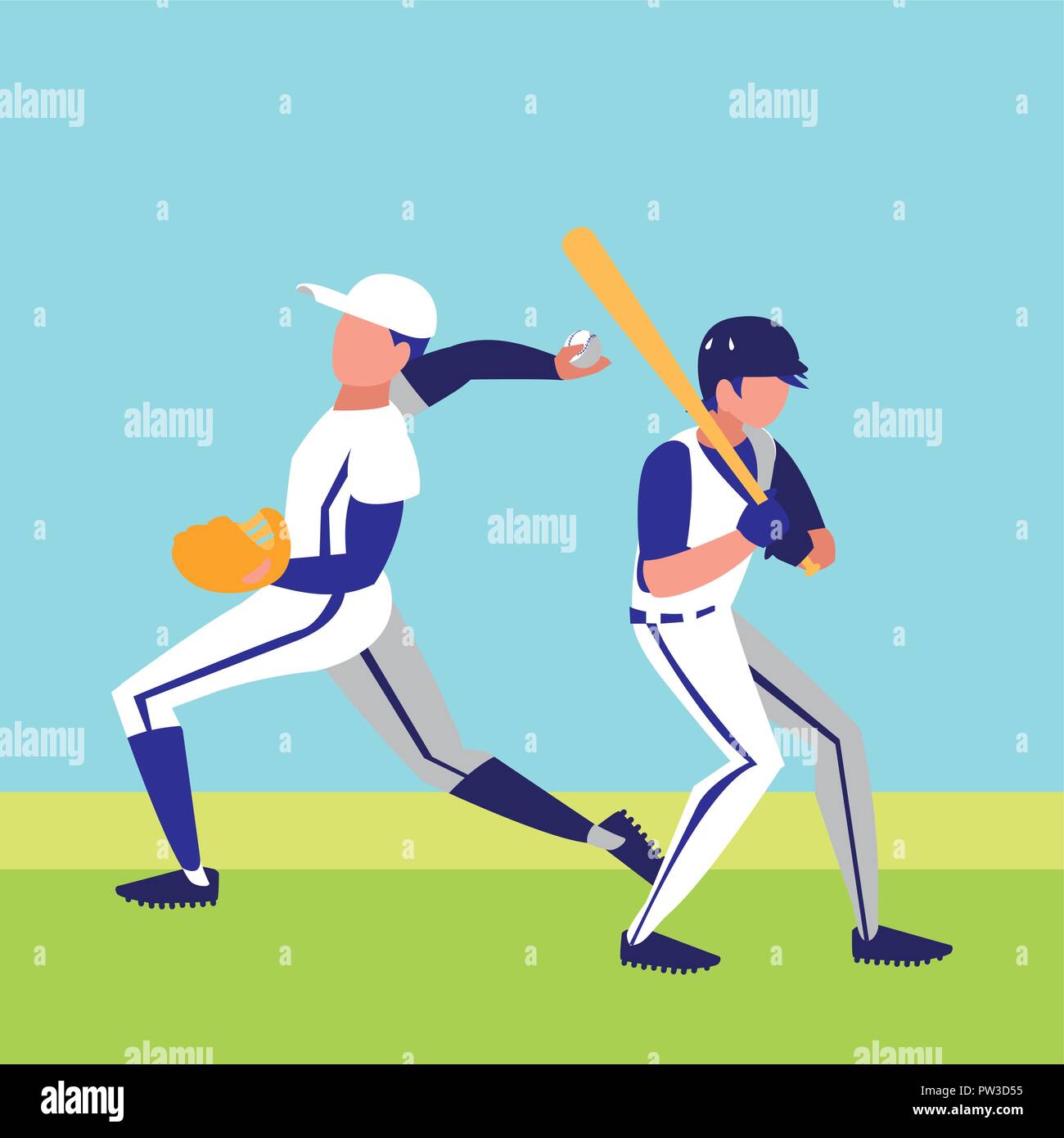 baseball players over landscape background, vector illustration Stock ...