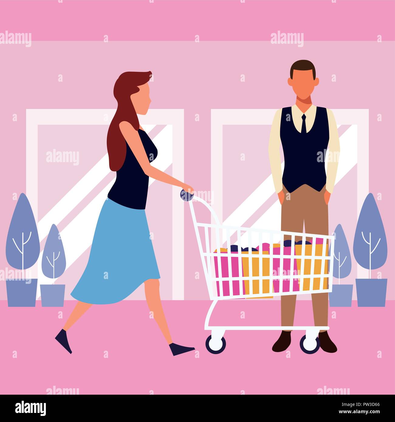 people with shopping bags at mall cartoon vector illustration graphic ...