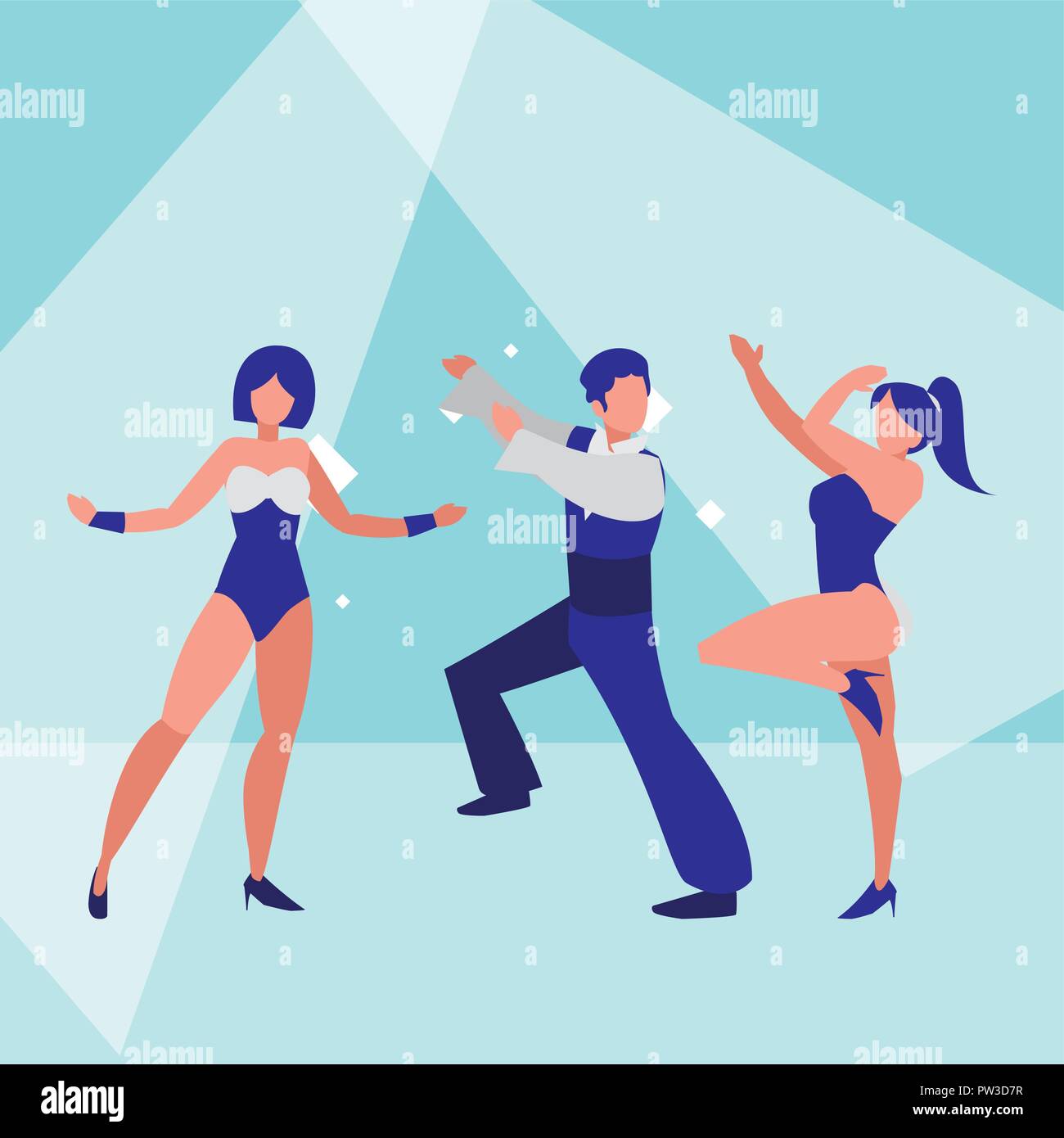 happy dancers over blue background, colorful design. vector ...