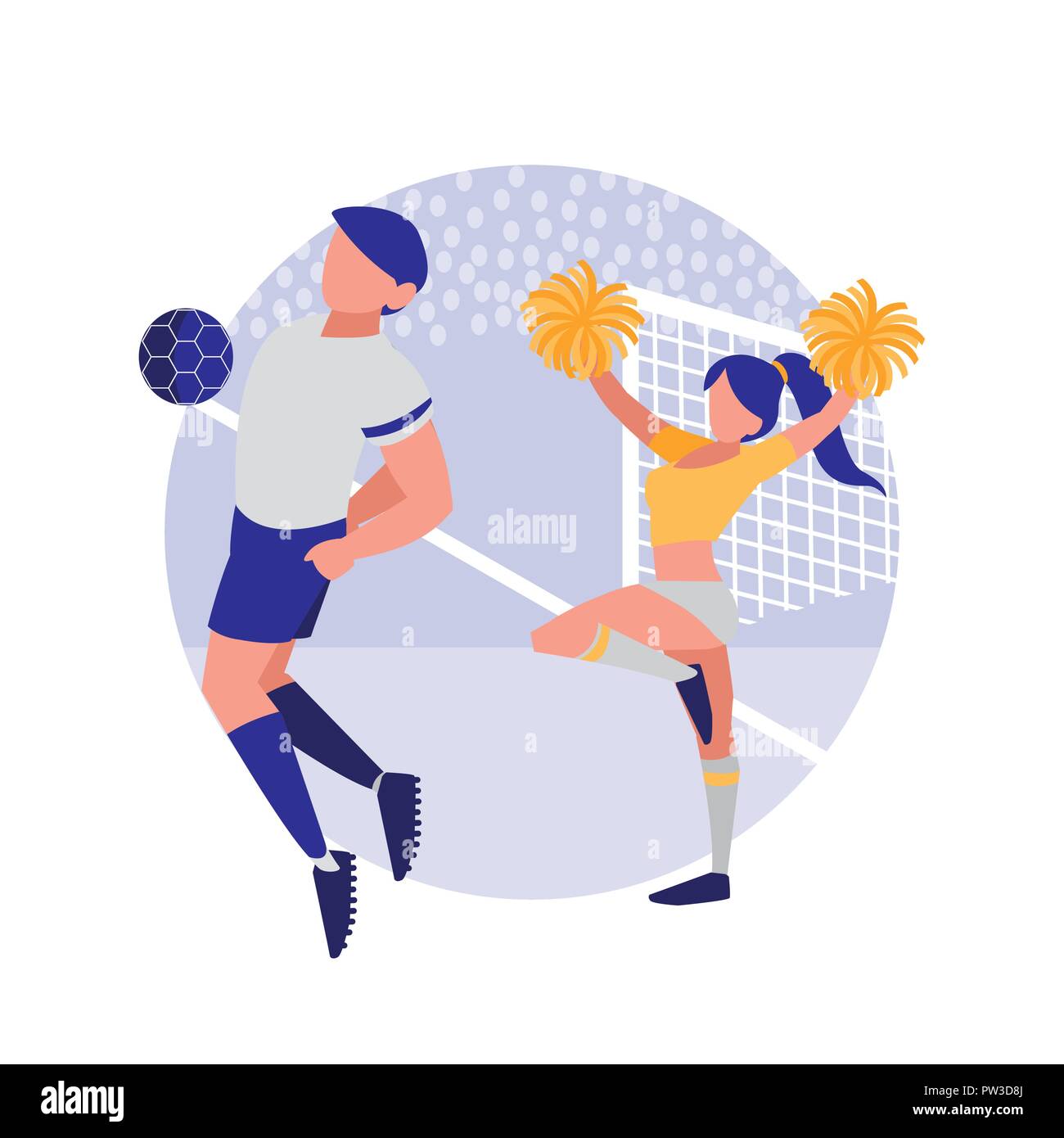 cheerleader girl and soccer player over white background, colorful ...